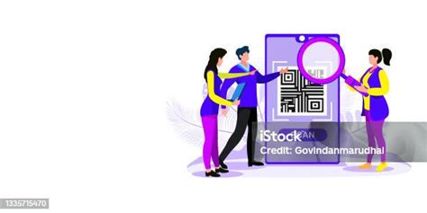 Qr 코드 스캔 벡터 일러스트 개념 사람들은 지불 및 모든 것을 위해 스마트 폰을 사용하고 Qr 코드를 스캔 방문 페이지 템플릿 Ui 웹 모바일 응용 프로그램 포스터 배너