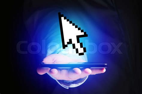 Pixeled Black And White Mouse Pointer Displayed On A Futuristic Interface Connection Concept