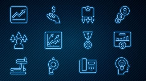 램프 전구 핵심 성과 지표 체중 감소 재정 성장 증가 프론트 엔드 개발 메달 및 손 들고 동전 돈 아이콘을 가진 라인 인간을
