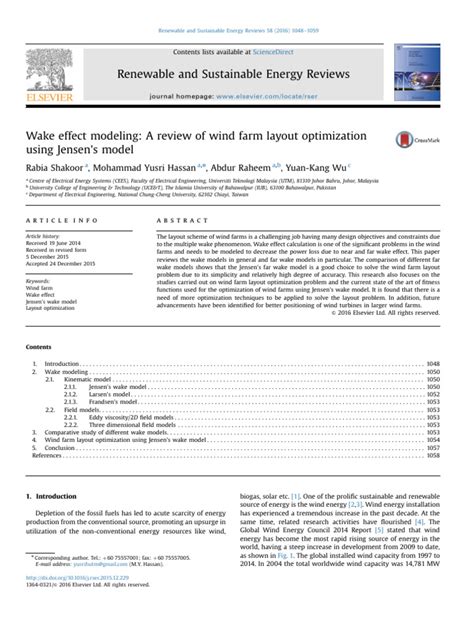 Wake Effect Modeling A Review Of Wind Farm Layout Optimization Pdf Mathematical