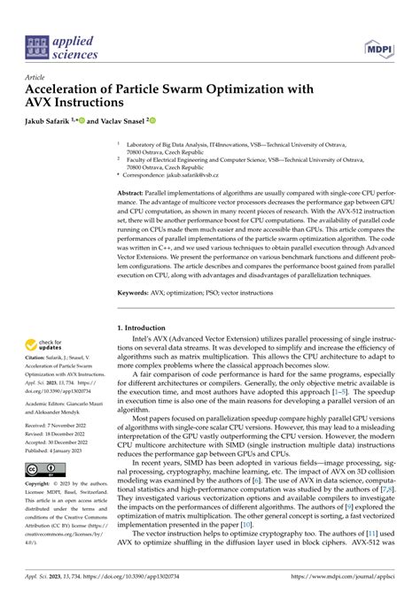 Pdf Acceleration Of Particle Swarm Optimization With Avx Instructions