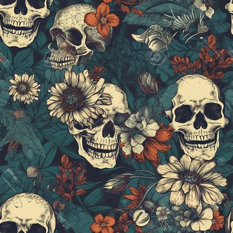 Premium Photo Skull Seamless Pattern Art Generative Ai