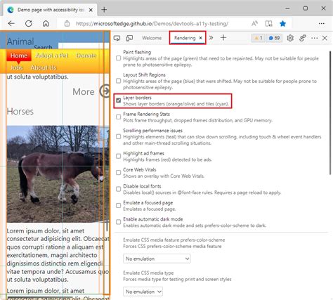 轉譯工具，以查看具有不同顯示選項或視覺缺陷的網頁外觀 Microsoft Edge Developer Documentation