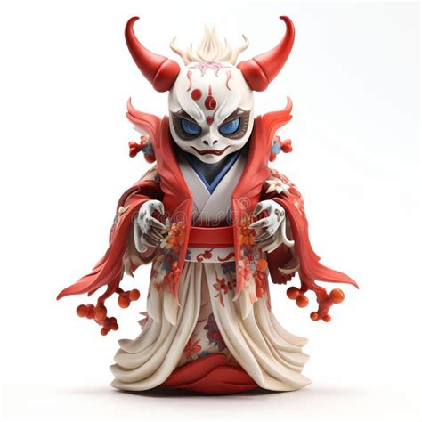 Elegant Yet Menacing 3d Yokai In Traditional Japanese Attire Stock Illustration Illustration