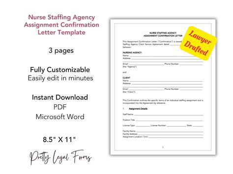 Nurse Assignment Confirmation Letter Nurse Staffing Agency Forms Healthcare Staff Appointment