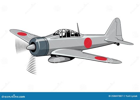 Zero Carrier Based Fighter Plane 1940 Ww Ii Aircraft Vintage Airplane Cartoon Vector