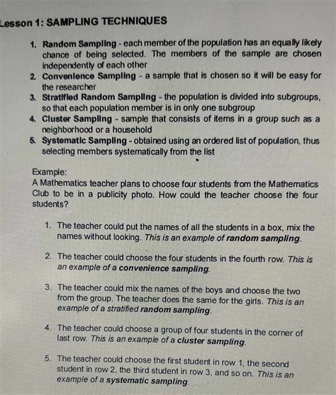 Lesson 1 Sampling Techniques 1 Random Sampling Each Member Of The