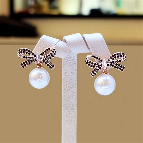 꼬냑리본 진주드롭귀걸이 Sss1086 볼라레 주얼리