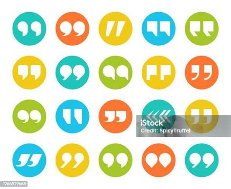 따옴표 표시입니다 플랫 인용 표시 음성 아이콘 세트입니다 원에 이중 쉼표 표지판 비지터 버튼 벡터 세트 개체 그룹에 대한 스톡 벡터 아트 및 기타 이미지 Istock