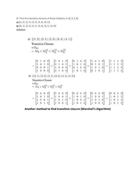 Module 1 Discrete Mathematics 8 13 Q Find The Transitive Closures Of These Relations On { 1