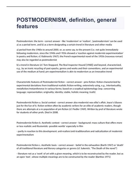 Postmodernism Definition General Features Fully Solved Rated A 2023