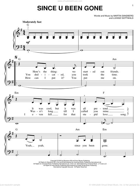 Since U Been Gone Sheet Music For Piano Solo Pdf Interactive