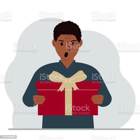 비명을 지르는 남자는 손에 활이 달린 커다란 선물 상자를 들고 있다 벡터 공격성에 대한 스톡 벡터 아트 및 기타 이미지 공격성 기념일 남자 Istock