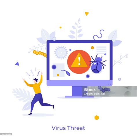 곤충과 경고 알림이 있는 컴퓨터 화면과 공황 상태에 빠진 남자 인터넷 바이러스 위협 또는 위험 감염된 시스템 경고 소프트웨어