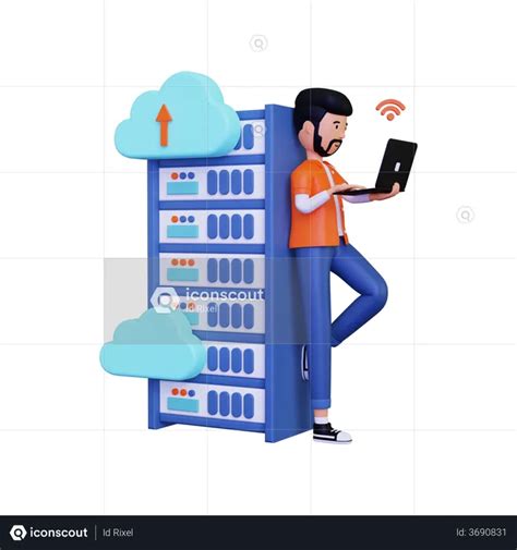 Man Uploading Data On Server 3d Illustration Download In Png Obj Or Blend Format