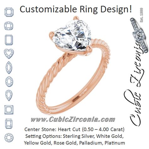 Heart Cut 14k White Gold Solitaire Cz Ring With Braided Rope Band