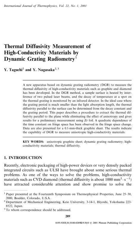 Pdf Thermal Diffusivity Measurement Of High Conductivity Materials By Dynamic Grating