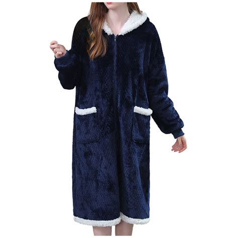 Honeeladyy Womens Fleece Zipper Long Robe Ladies Winter Thick Warm