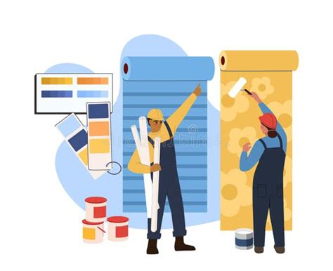 Wallpaper Workers With Color Swatches Vector Illustration Stock Illustration Illustration Of