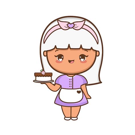Premium Vector Cartoon Cute Girl With Cake Illustration Premium Vector
