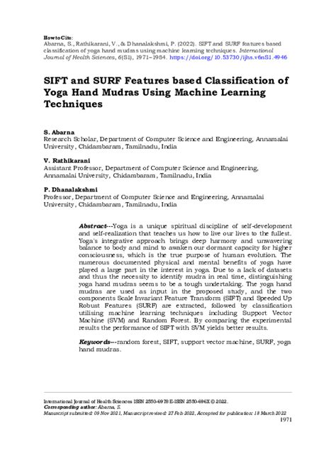 Pdf Sift And Surf Features Based Classification Of Yoga Hand Mudras Using Machine Learning