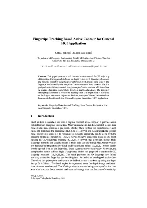 Pdf Fingertips Tracking Based Active Contour For General Hci Application
