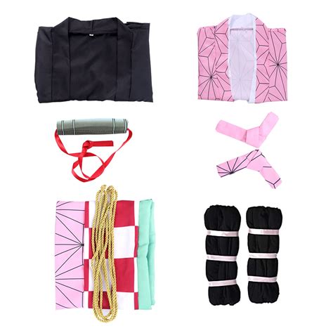 Formemory Nezuko Cosplay Outfit Set 8 Pcs Demon Slayer Cosplay Clothes