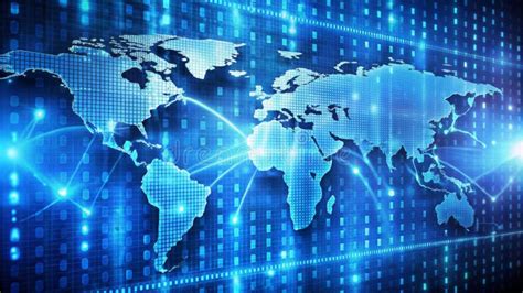 Global Network Blue Grid Digital World Map Data Connections Stock