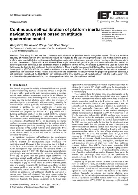Continuous Self Calibration Of Platform Inertial Navigation System Based On Attitude Quaternion