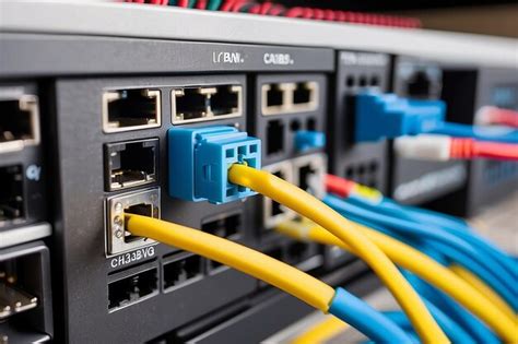 Selective Focus Ethernet Cables And Network Switching Hub Premium Ai