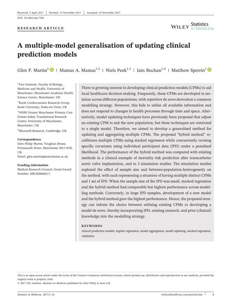 Pdf A Multiple Model Generalisation Of Updating Clinical Prediction Models