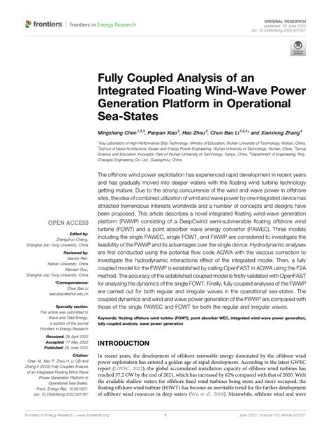 Pdf Fully Coupled Analysis Of An Integrated Floating Wind Wave Power Generation Platform In