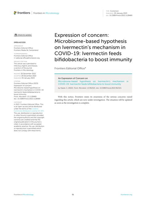 Pdf Expression Of Concern Microbiome Based Hypothesis On Ivermectin