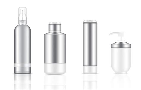 현실적인 화이트와 금속 화장품 펌프 비누 샴푸 스프레이 럭셔리 병 설정 배경 그림을 모의 0명에 대한 스톡 벡터 아트 및 기타
