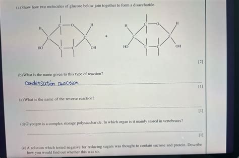 A Show How Two Molecules Of Glucose Below Join Together To Form A Disac