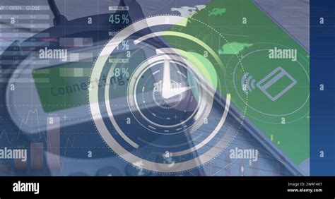Image Of Data Processing Over Payment Terminal And Smartphone Stock