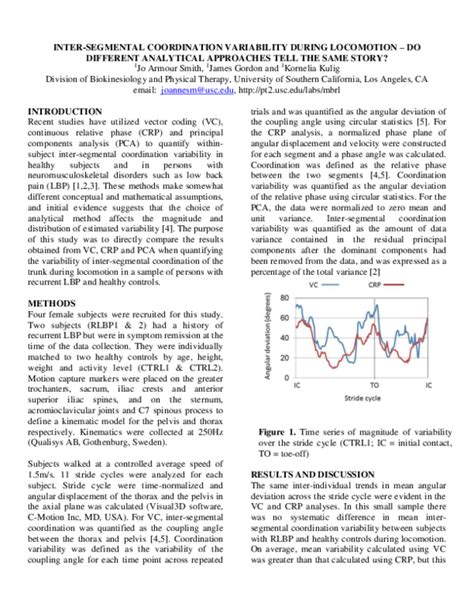 Pdf Inter Segmental Coordination Variability During Locomotion Do Different Analytical