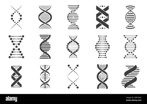 Black Dna Icons Biotechnology And Molecular Biology Abstract Symbols Spiral Genetic Molecule
