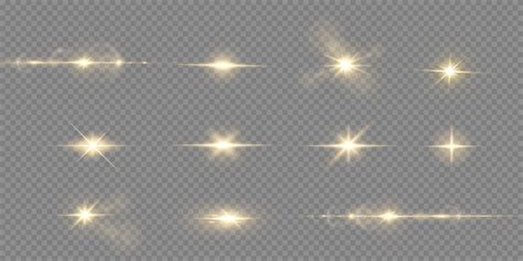 추상 투명 햇빛 특수 렌즈 플레어 효과 모션 블러가 번쩍입니다 격리 된 투명 한 배경입니다 수평 스타 버스트 광선 및 스포트라이트 프리미엄 벡터