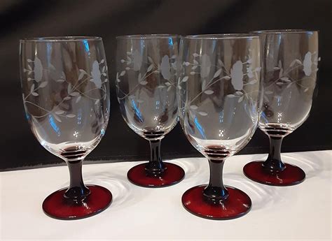 Vintage Ruby Red Stem Wine Glasses Princess House Heritage Iced Tea