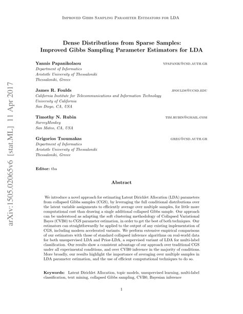 Pdf Improved Gibbs Sampling Parameter Estimators For Latent Dirichlet