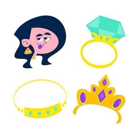 Free Vector Retro Cartoon Jewelry Stickers Collection