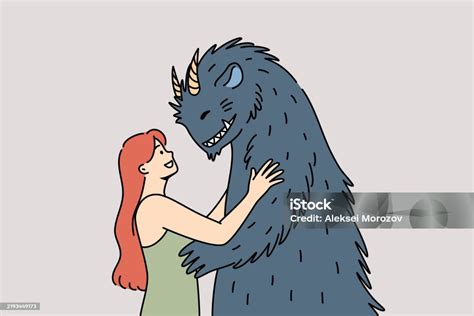 어린이 동화에서 아름다움 여자와 짐승을 사랑하고 늑대 인간과의 개념 긴밀한 관계를 위해 가족에 대한 스톡 벡터 아트 및 기타 이미지 가족 개념 개념과 주제 Istock