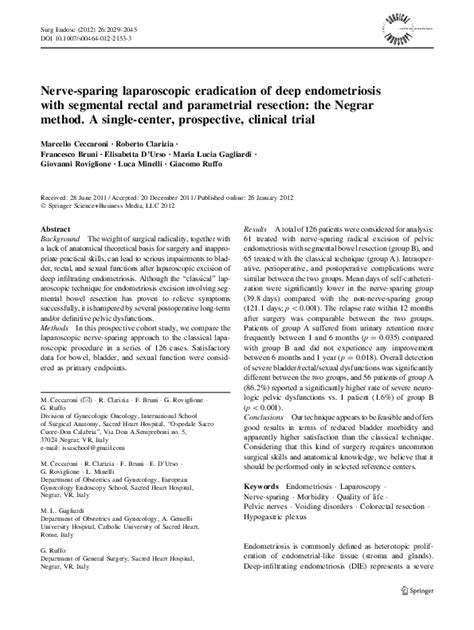 Pdf Nerve Sparing Laparoscopic Eradication Of Deep Endometriosis With