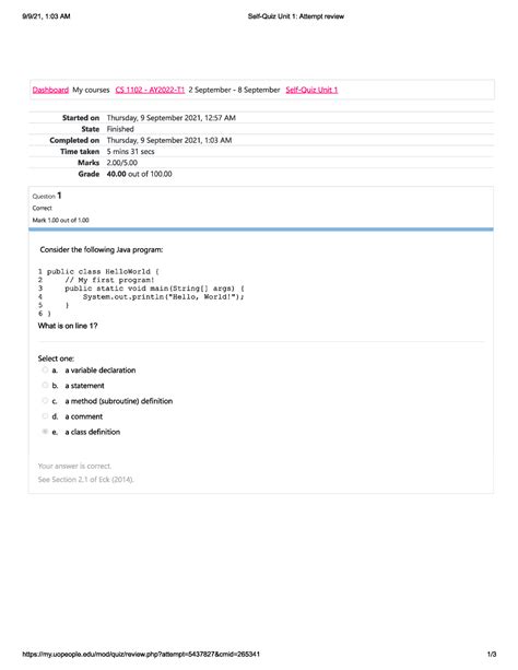 Self Quiz Unit Self Quiz Unit CS Studocu