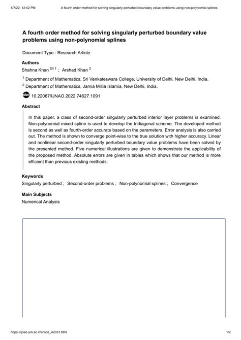 Pdf A Fourth Order Method For Solving Singularly Perturbed Boundary Value Problems Using Non