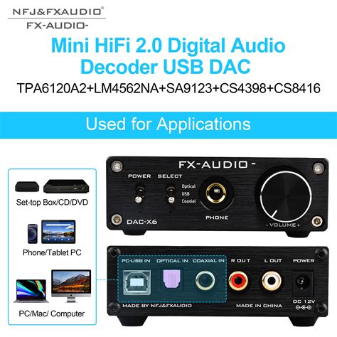 Fx Audio Dac X6 Mini Hifi 20 Digital Audio Decoder Dac Input Usbcoaxialoptical Output Rca
