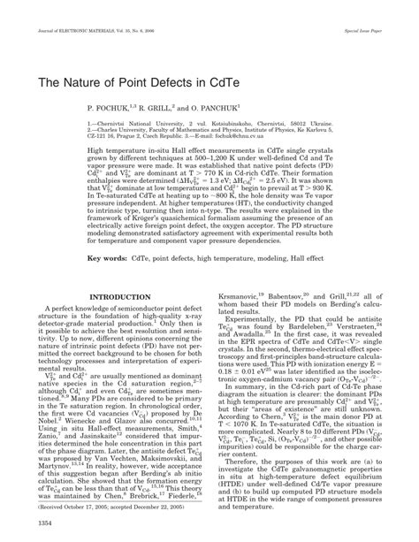 Pdf The Nature Of Point Defects In Cdte