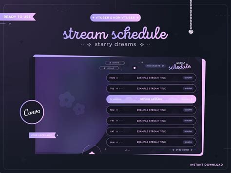Starry Dreams Stream Schedule Template Dark Purple Streamer Vtuber Weekly Stream Schedule