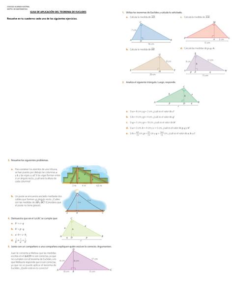 Guía De Ejercicios De Aplicación Del Teorema De Euclides Pdf